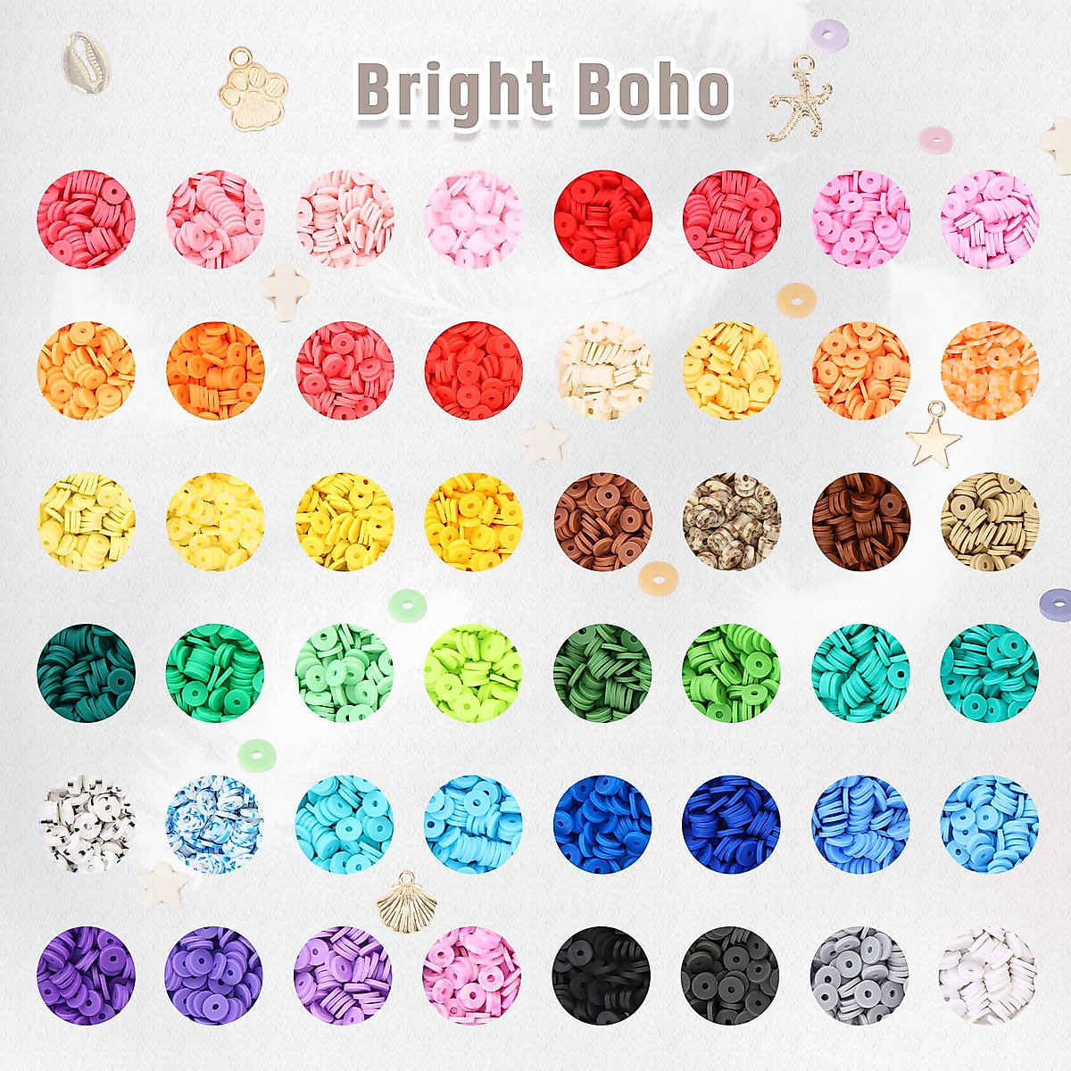 QUEFE 48 Colors 11160pcs Bohemian Clay Beads Bracelet Making Kit for Jewelry Making, Polymer Clay Beads for Boho Bracelet Necklace Earrings Making, Craft and Gifts