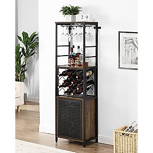 O&K FURNITURE Wine Bar Cabinet for Liquor and Glass, Free Standing Wine Rack, Bar Liquor Cabinet, Floor Wine Cabinet with Adjustable Shelf for Living Room, Home Bar（Vintage Brown）