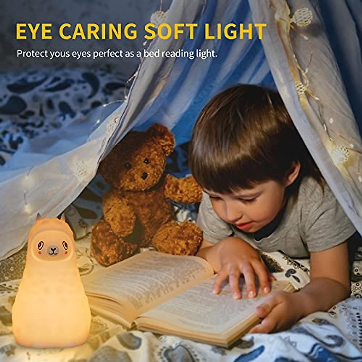 Alpaca Night Light for Kids Desk Lamp, LED Toddler Light Up Bed Room Bedside Dimmable Nursery Night Lamp for Breastfeeding, Rechargeable Baby Light Soft Eye Caring for Teen Girl Boy Baby Shower Gifts