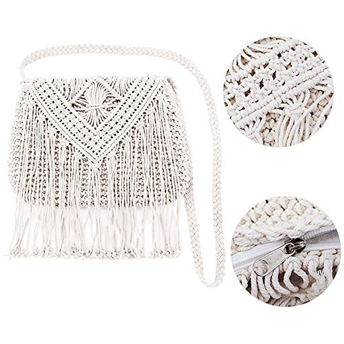 DIGOGO Womens Cotton Crochet Fringe Crossbody Shoulder Bag Bohemian Summer Beach Purse Handwoven Straw Bag