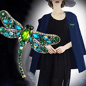 SloveM Crystal Rhinestone Dragonfly Brooch Pin Jewelry Birthday Gifts Mother's Day Brooches and Pins (Green)