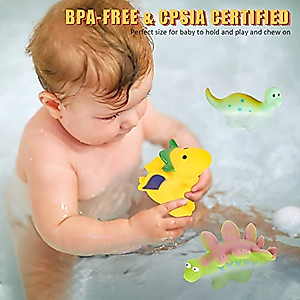 CLYMENE Mold Free Dinosaur Bath Toys for Toddlers 1-4, No Hole No Mold Bath Toys for Infants 6-12-18 Months, Dinosaur Baby Bathtub Pool Toy for 1 2 3 4 Year Old Toddlers Kids (6 Pack)