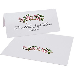 Pink Cherry Blossoms Place Cards, Set of 60, Pre-cut and Scored - Wedding, Party, Dinner, and Special Events - Made in the USA