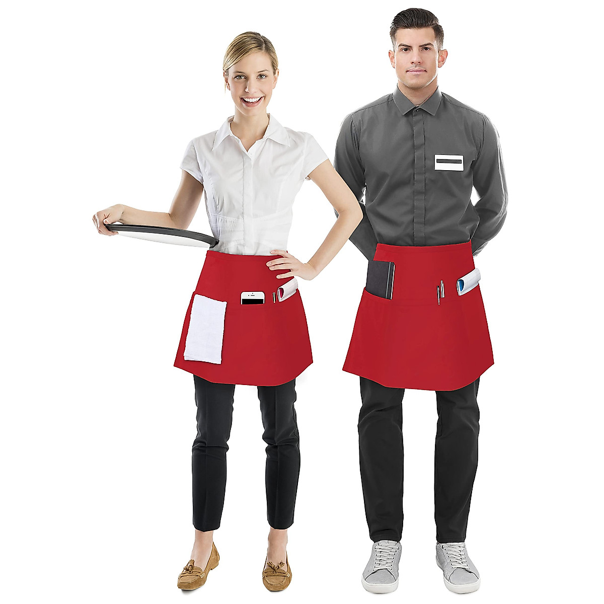 Utopia Wear 3 Pocket Waist Apron [Pack of 12], Server Waitress short for Men Women, Kitchen, Restaurant, Crafting, BBQ Work Server Aprons (Red)