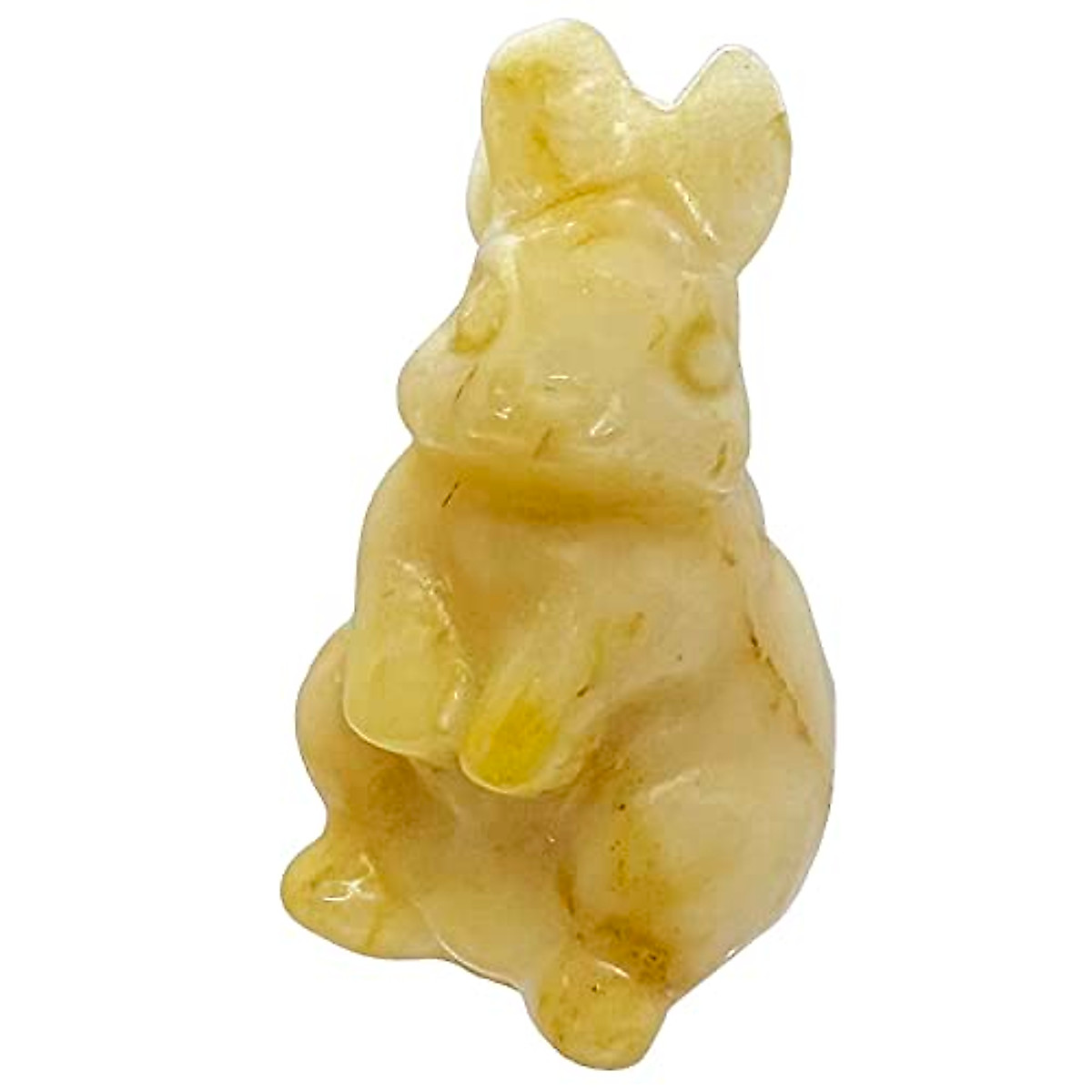 Neyisaa Crystal Stone Rabbit Bunny Pocket Statue, Hand Carved Gemstone Animal Figurines Sculpture Home Decoration Fengshui Easter Day Gift 1.5 Inches, Yellow Jade