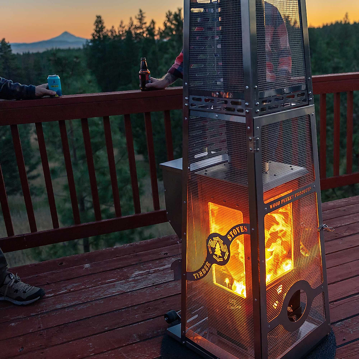 90,000 BTU Stainless Steel Outdoor patio Heater, 12 Ft Heating Radius, Wood Pellet Fired (Big Timber Elite | Revere Edition))