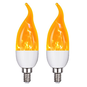 OHLGT E12 Flame Bulbs 2 Pack, 3 Mode LED Candelabra 2.0 Watt Warm White Chandelier 1800k Candle Light Bulbs, Flame Tip for Christmas Party Decorations