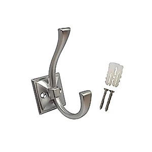 QCAA Coat and Hat Hook, Zinc Die Cast, Nickel, 5 Pack, Made in Taiwan