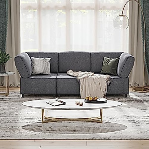 Oversized Sectional Sofa, Modular Sectional Sofa U Shaped Couch Sleeper Sofa,Deep Seat Sofa with Chaise, Modern Linen Fabric Sectional Couches for Living Room,Overstuffed Sofa for Big People Grey