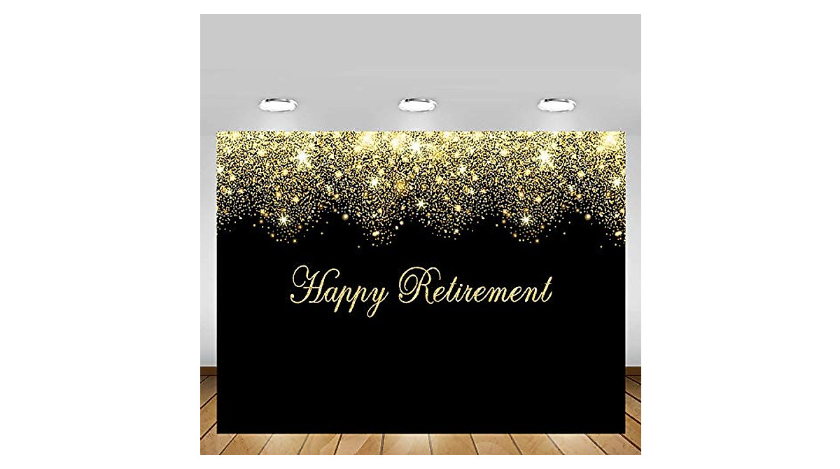 MEHOFOTO Black and Gold Retirement Backdrop - 7x5ft Photo Background