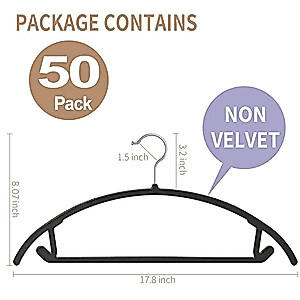 TIMMY Plastic Hangers 50pack No Shoulder Bump Suit Hangers - Chrome Hooks,Non Slip Space Saving Clothes Hangers, Heavyduty,Rounded Hangers for Sweaters,Coat,Jackets,Pants,Shirts,Dresses Black Hangers