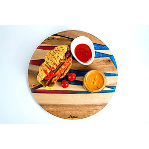 BARDAK Large 14" Round Luxury Wooden Cheese Board, Charcuterie Platter & Serving Tray, Housewarming Gifts for Couples, Unique Wood Epoxy River Board(Pink and Blue)