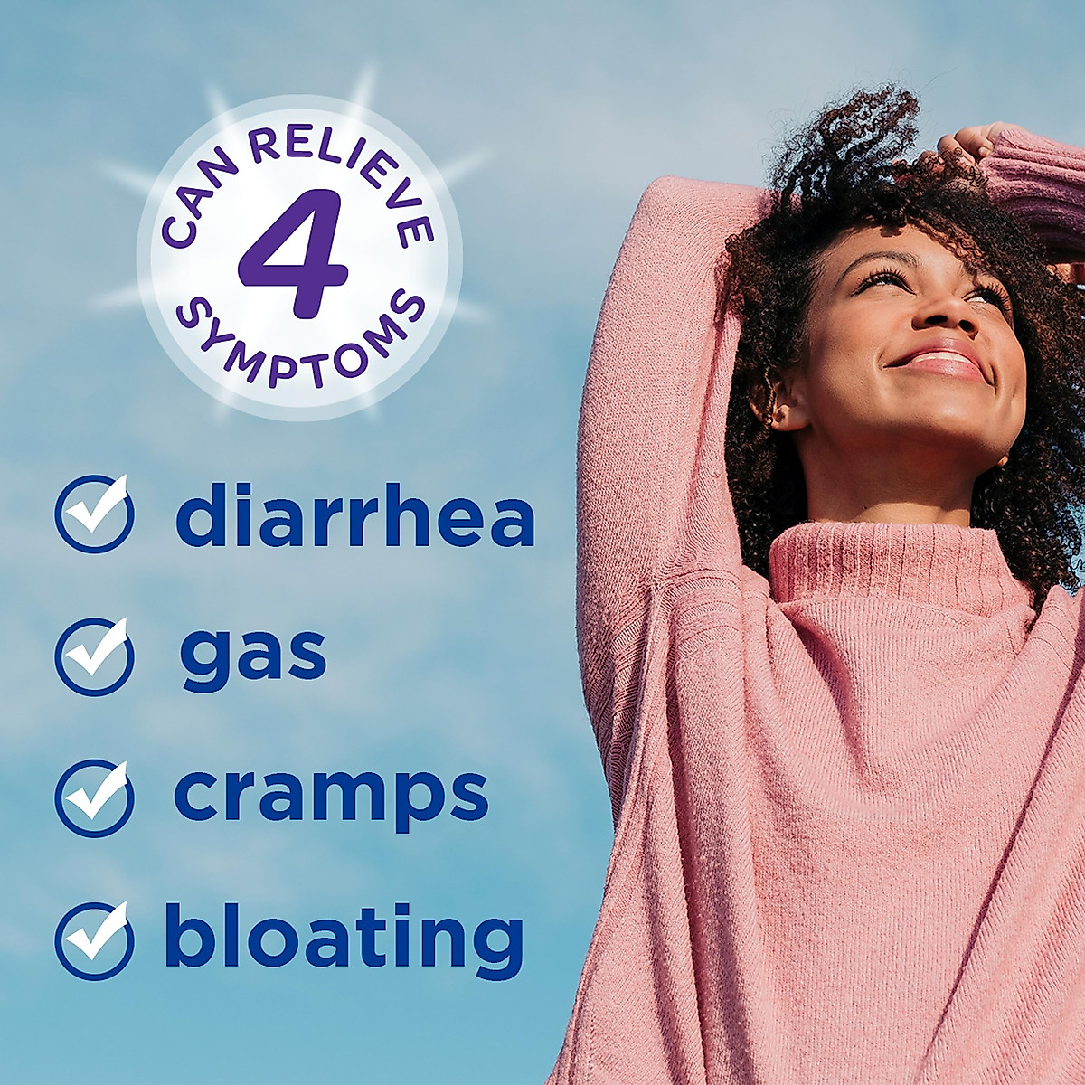 Imodium Multi-Symptom Relief Caplets with Loperamide Hydrochloride and Simethicone, Anti-Diarrheal Medicine for Treatment of Diarrhea, Gas, Bloating, Cramps & Pressure, 24 ct.