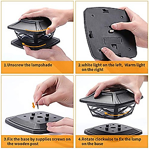 TWINSLUXES Solar Post Lights Outdoor 2 Modes Waterproof LED Solar Fence Cap Light for 3.5x3.5 4x4 5x5 and 6x6 Post in Patio,Deck Walkway and Garden Decoration. (4pack)…