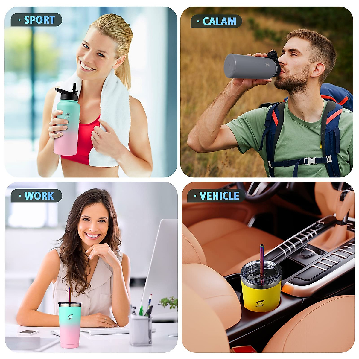 SUNNYPLUS 32oz&20oz Insulated Water Bottles,Bottle with Straw (2Lids),Travel Mug Tumbler with Straw and Lid,Leak Proof,Vacuum Double Walled Stainless Steel,Sports Bottle Keep Cold and Hot (Navy Blue)