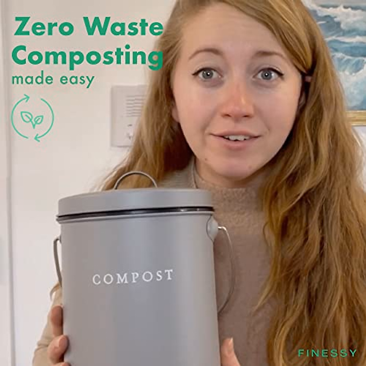 FINESSY Compost Bin Kitchen Compost Bin Countertop Compost Bin for Kitchen, 1 Gallon Compost Bucket for Kitchen Indoor Compost Bin Counter Compost Bin with Lid Food Composter Kitchen Counter Table Top