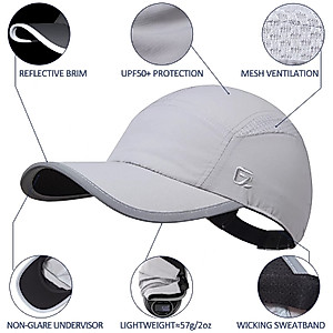 GADIEMKENSD Womens Hats Baseball Cap UPF 50+ Sun Quick Dry Lightweight Breathable Trucker Hat Outdoor Hiking Fishing Run Golf Sports Dad Mesh Reflective Running Hats Ponytail for Women Light Gray XL