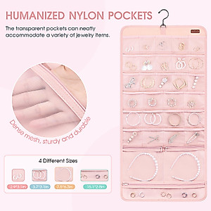 Sopito Hanging Jewelry Organizer, Foldable Jewelry Holder Organizer Dual-Sided with Hanger Metal Hooks for Necklaces Rings Earrings