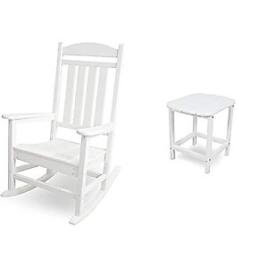 POLYWOOD R100WH Presidential Rocking Chair, White & SBT18WH South Beach 18" Outdoor Side Table, White