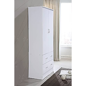 HODEDAH IMPORT Two Door Wardrobe, with Two Drawers, and Hanging Rod, White.