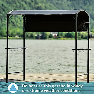 7'x4.5'Grill Gazebo,Iron Double Tiered Backyard Patio BBQ Gazebo with Side Awning, Bar Counters and Hooks, Barbecue Grill Gazebo Shelter for Patio, Garden, Beach, Backyard(Gray)