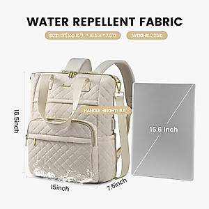 LOVEVOOK Laptop Backpack for Women 15.6 inch,Diamond Quilted Convertible Backpack Tote Laptop Computer Work Bag,Cute Womens Travel Backpack Purse College Teacher Carry on Back pack with USB Port,Beige