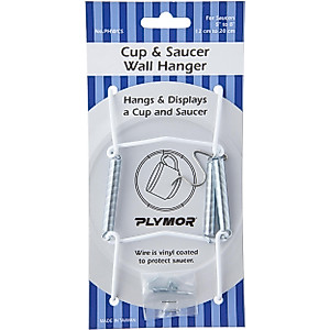 Plymor White Vinyl Finish Wall Mountable Tension Cup & Saucer Hanger, 8" H x 2.75" W x 1" D