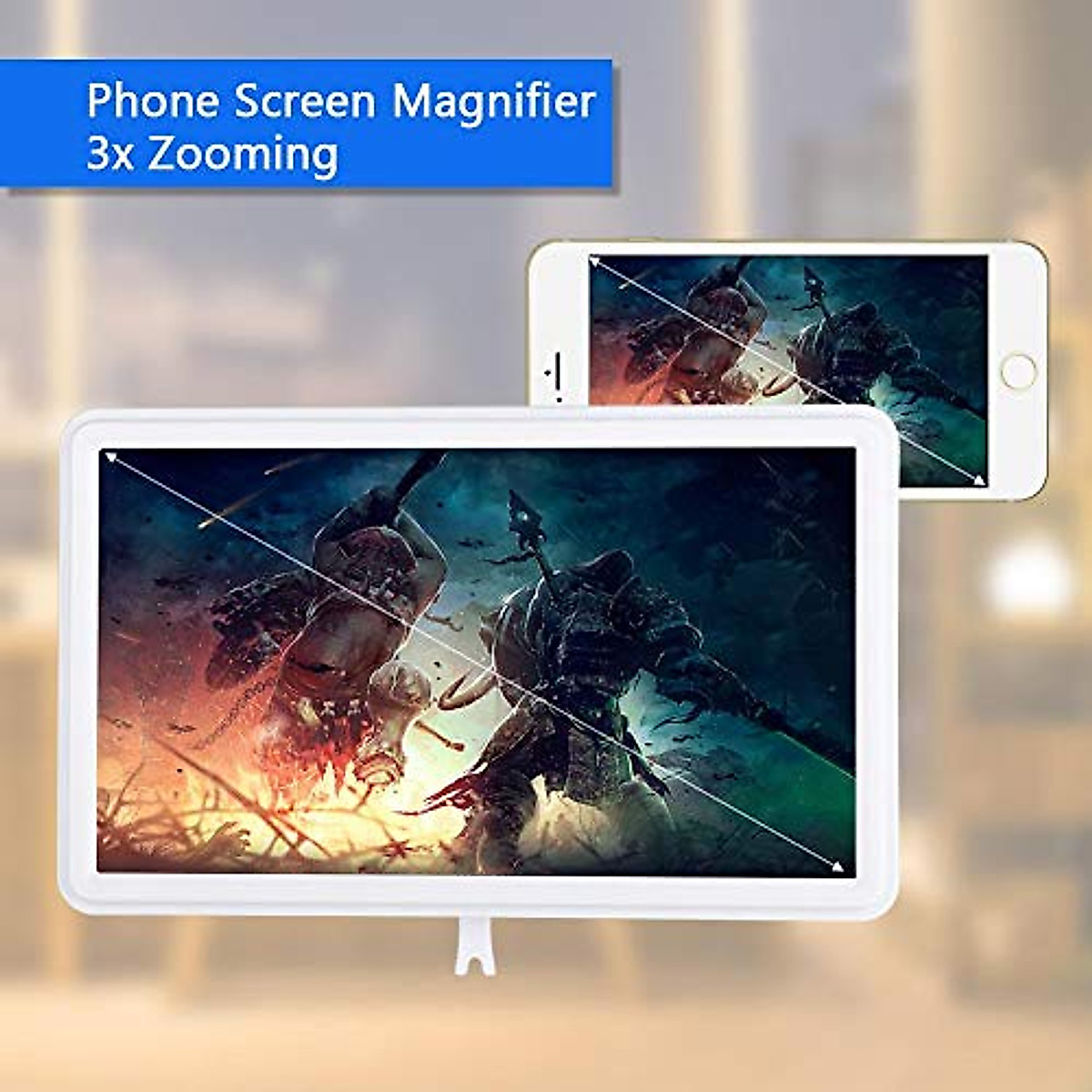 Lazmin112 Mobile Phone Screen Magnifier, 12 inches 3 Times Zooming Phone Screen Magnifier Holder Optical Magnification Cellphone Magnifier for Movies, Videos(White)