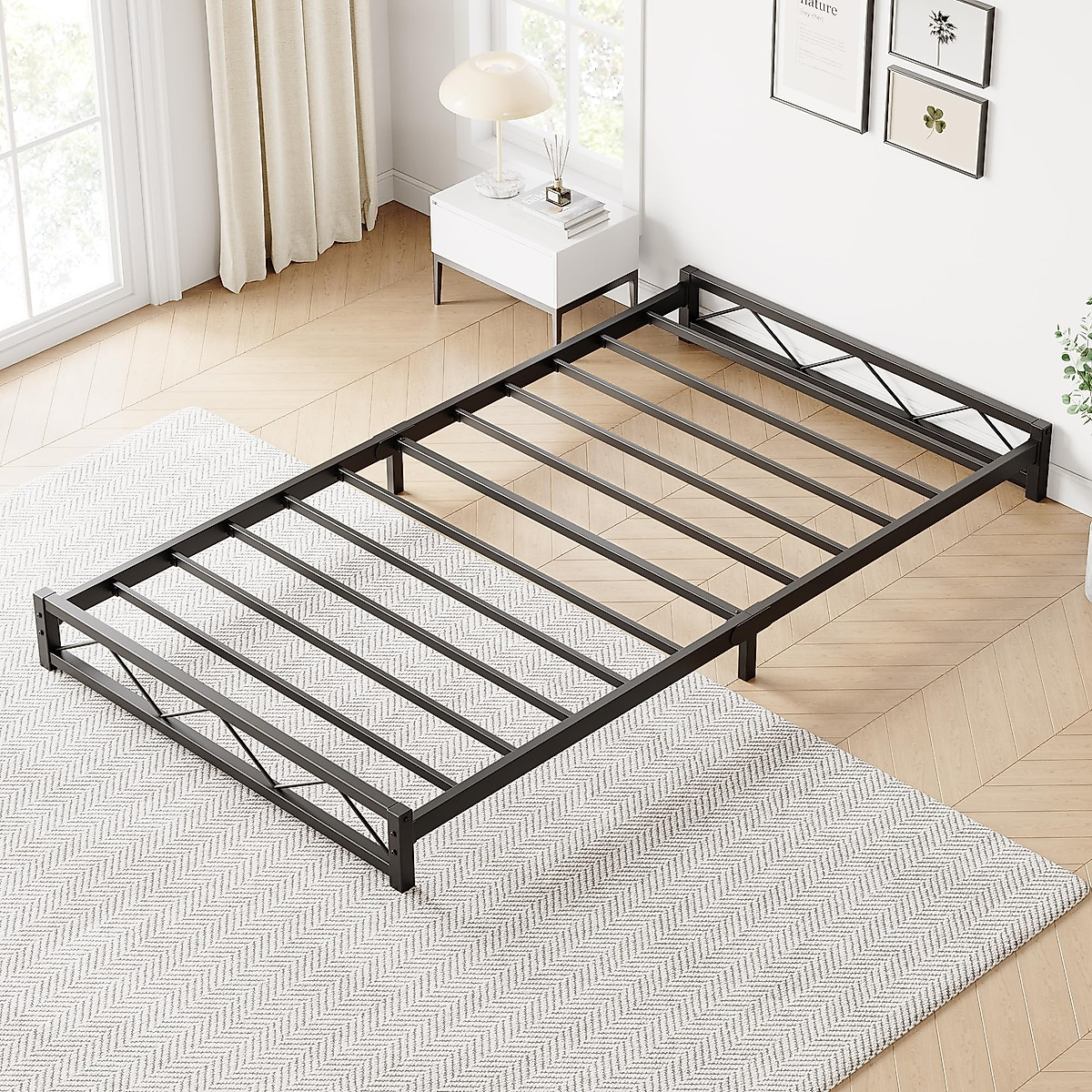 SUNNYFURN 6 Inch Twin Size Metal Bed Frame Heavy Duty Steel Slat Support Metal Platform Bed Frame Sturdy Twin Size Bed Frame No Box Spring Needed Easy Assembly, Noise Free, Suitable for Bedroom Black