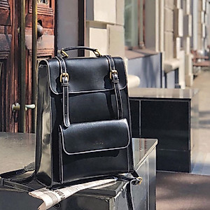 ECOSUSI Laptop Backpack for Women PU Leather Backpack Vintage for Laptop 15.6 inches School Bag College Bookbag, Brown