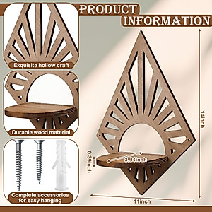 Menkxi 2 Pcs Boho Floating Shelves for Wall Rustic Wooden Rainbow Wall Shelves Diamond Bohemian Hanging Shelf Wall Mount Wood Book Candle Holder for Nursery Bedroom Room Wall Decor(Diamond)