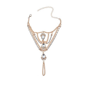 BERYUAN Trendy Gold Boho Gypsy Crystal Layered Hand Harness Bangle Chain Link Finger Ring Bracelet Beach Wedding Party Jewelry For Women and Girls (gold)