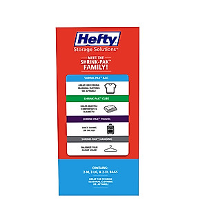 Hefty Shrink-Pak - 2 Medium, 2 Large, 2 XL Vacuum Seal Storage Bags – Space Saver Bags for Clothing, Pillows, Towels, or Blankets, 6 Pc Set