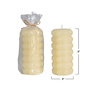Creative Co-Op Unscented Hobnail Pillar, Cream Candles, 3" L x 3" W x 6" H