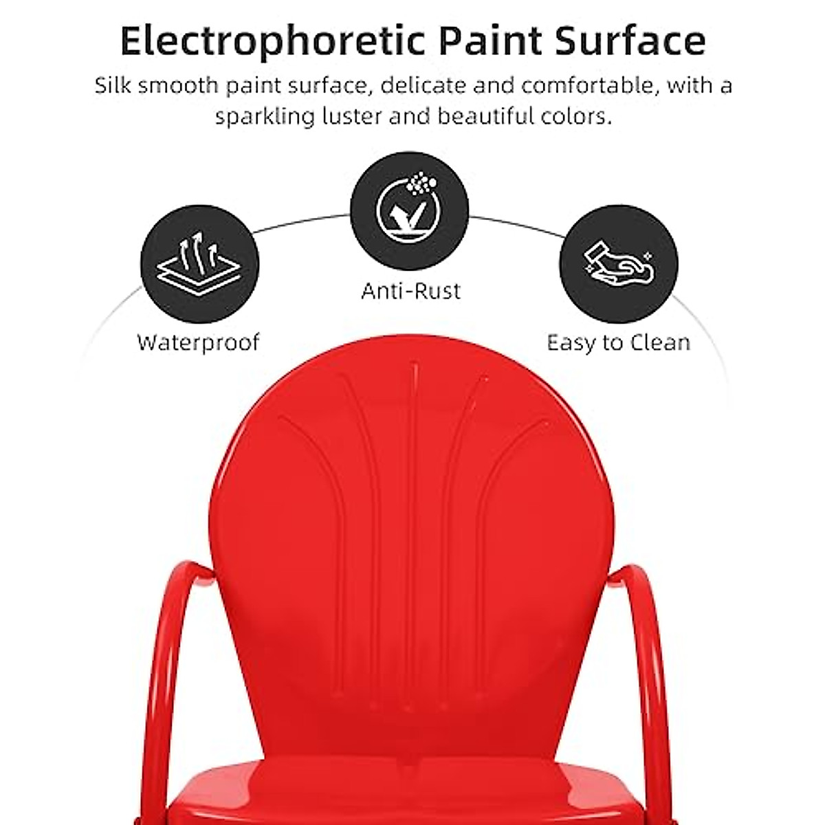 Patio Bistro Set Retro Metal Outdoor Seating Set Conversation Set 3 Piece, 2 C-Spring Motion Chairs and Side Table, Red