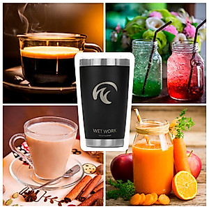 Wet Work Double Wall Tumbler 20 oz Made from Durable Stainless Steel for Hot and Cold Drinks - Insulated Travel Mug for Coffee Tea Wine with Leak Proof Lid for Travel Hiking Camping Gifts - Black