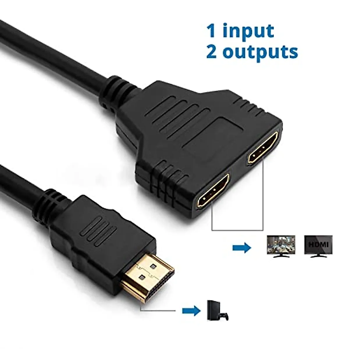 HDMI Splitter Cable Male 1080P to Dual HDMI Female 1 to 2 Way HDMI Splitter Adapter Cable for HDTV HD, LED, LCD, TV, Support Two TVs at The Same Time