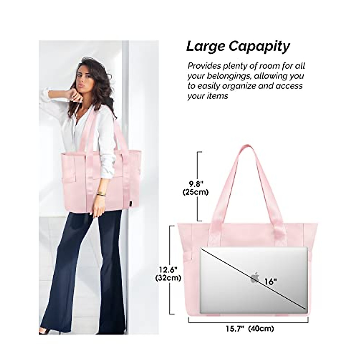 Prite Tote Bag for Women Weekender Bag with Laptop Compartment for Work Nurse School Travel Gym (Pink)