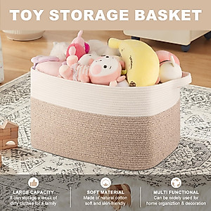 OIASKET Extra Large Laundry Basket, 90L Blanket Basket for Living Room, Cotton Rope Storage Basket, Toy Basket for Kids, Woven Basket for Clothes, Towels, Pillows, 24" x 17" x 14", Brown and White