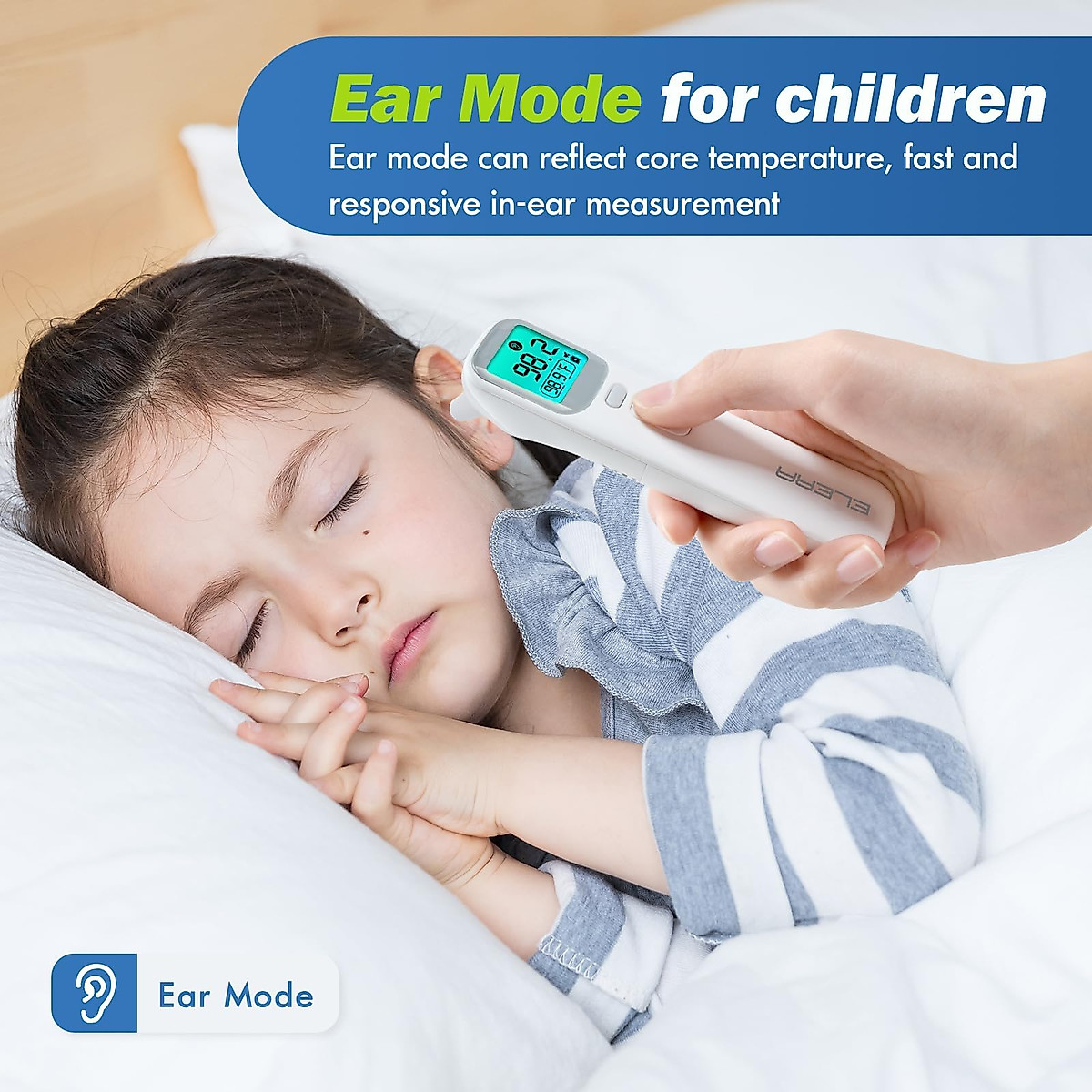 Elera Ear Thermometer for Kids, Baby Thermometer with Forehead and Ear Mode for Adults, Infant, Kids and Toddler, Touchless and 1 Second Reading with Fever Alarm and Mute Function, LCD