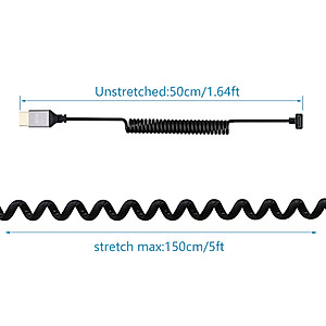 RIIEYOCA 90 Degree Up Angle UHD 4K Micro HDMI Male to HDMI Male 18Gbps High Speed 2.0 Extender Coiled Cable Supports 4K@60Hz,1080p,ARC,3D,for Laptop,DVRs,HDTV,Roku Ultra Stretchable to 1.5M/5FT
