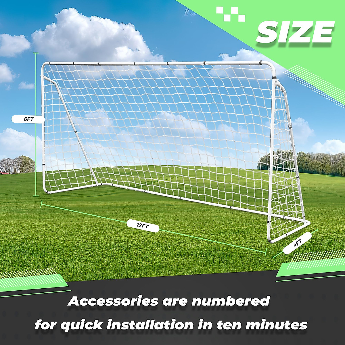 HomGarden 12' x 6' Portable Soccer Goal Football Post Target Net Tournament Regulation Training Aid Ultimate Backyard Outdoor Kids Soccer Goal