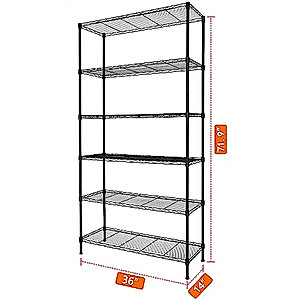 6-Shelf Adjustable Heavy Duty Storage Shelving Unit, Metal Organizer Wire Rack for Laundry Bathroom Kitchen Pantry Closet No Wheels, Black