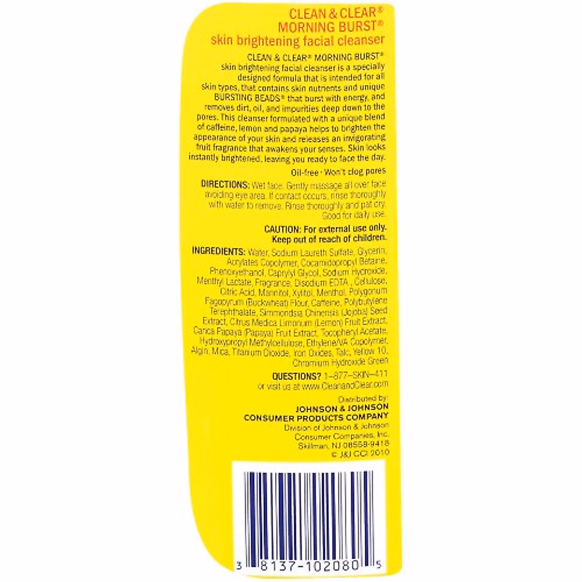 Clean & Clear Morning Burst Skin Brightening Facial Cleanser with Caffeine, Lemon & Papaya, Gentle Daily Citrus Face Wash for All Skin Types, Oil-Free & Non-Comedogenic, 8 fl. oz