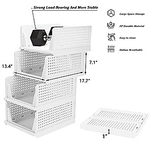 C&AHOME 4-Pack Stackable Wardrobe Storage Box, Plastic Drawer Organizer, Foldable Clothes Shelf Baskets, Folding Cube Bins, Perfect for Kitchen, Bedroom, 13.4" L x 17.7" W x 7.1" H White USWSB04W