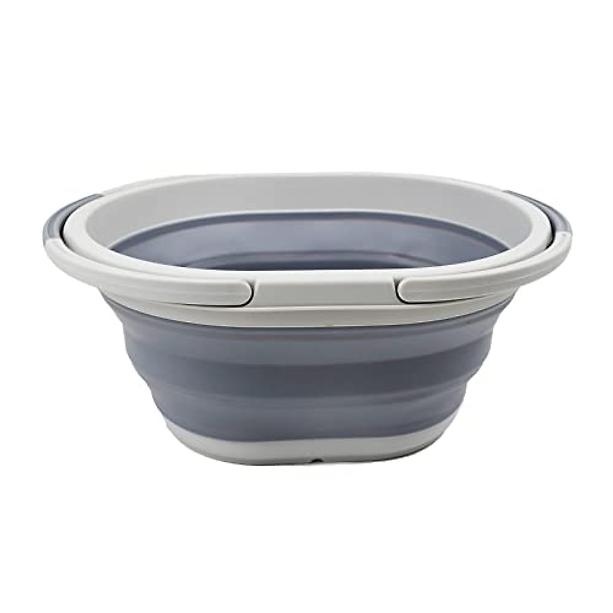 SAMMART 11L (2.9 Gallon) Collapsible Tub with Handle - Portable Outdoor Picnic Basket/Crater - Foldable Shopping Bag - Space Saving Storage Container (Grey/Dark Grey, 1)