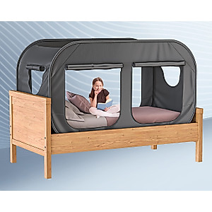 Skywin Bed Tent Twin - Pop Up Privacy Tent for Twin Bed, Collapsible, Breathable, Light Reducing Pongee Bed Canopy for Warm and Cozy Night, Black For 1 Person