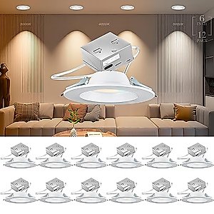 Lightdot Ceiling Light Fixture, Retrofit LED Recessed Lighting 6 inch, Downlight with Baffle Trim, Canless with Junction Box-10Pack