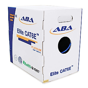 Infinity Cable Cat6e Plenum 600MHz CMP 23AWG UTP, 1000 Feet, Solid 100% Pure Copper, UL Certified, Easy to Pull (Reelex II) Box, Blue