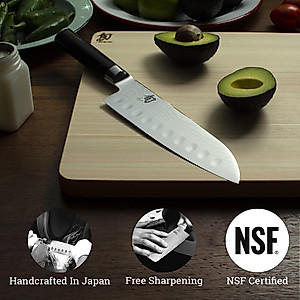Shun Classic 7” Hollow-Ground Santoku All-Purpose Kitchen Knife; VG-MAX Blade Steel and Ebony PakkaWood Handle; Hollow-Ground Indentations for Reduced Friction and Smoother Cuts; Handcrafted in Japan